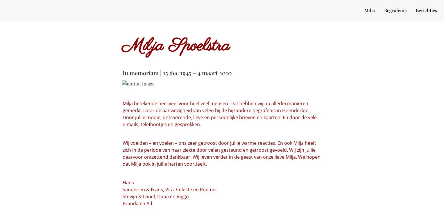 Milja Spoelstra | In Memoriam